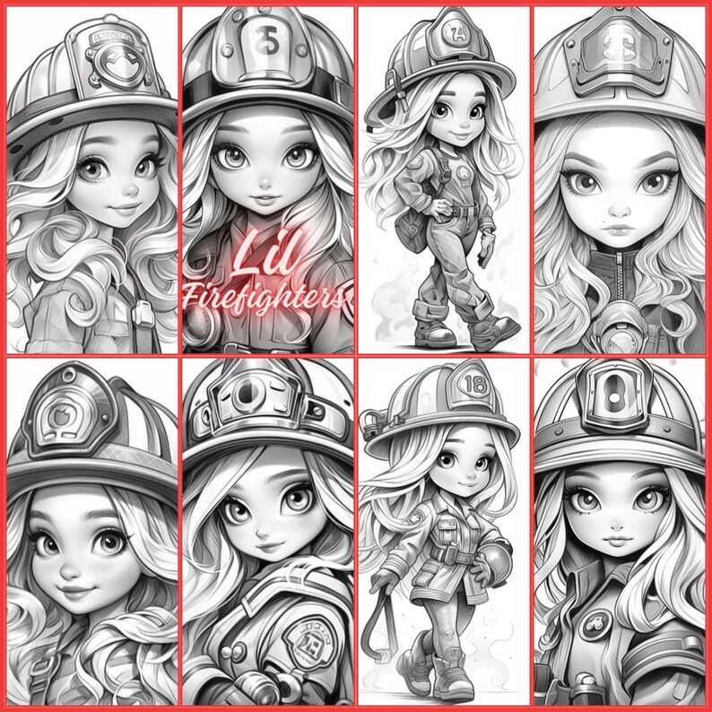30 Coloring PDF Images of Super Cute Little Firefighters - Etsy