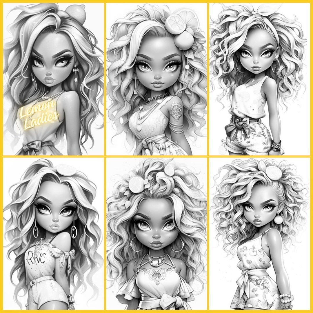 23. Grayscale Coloring PDF, Images of Lovely Lemon Ladies. - Etsy