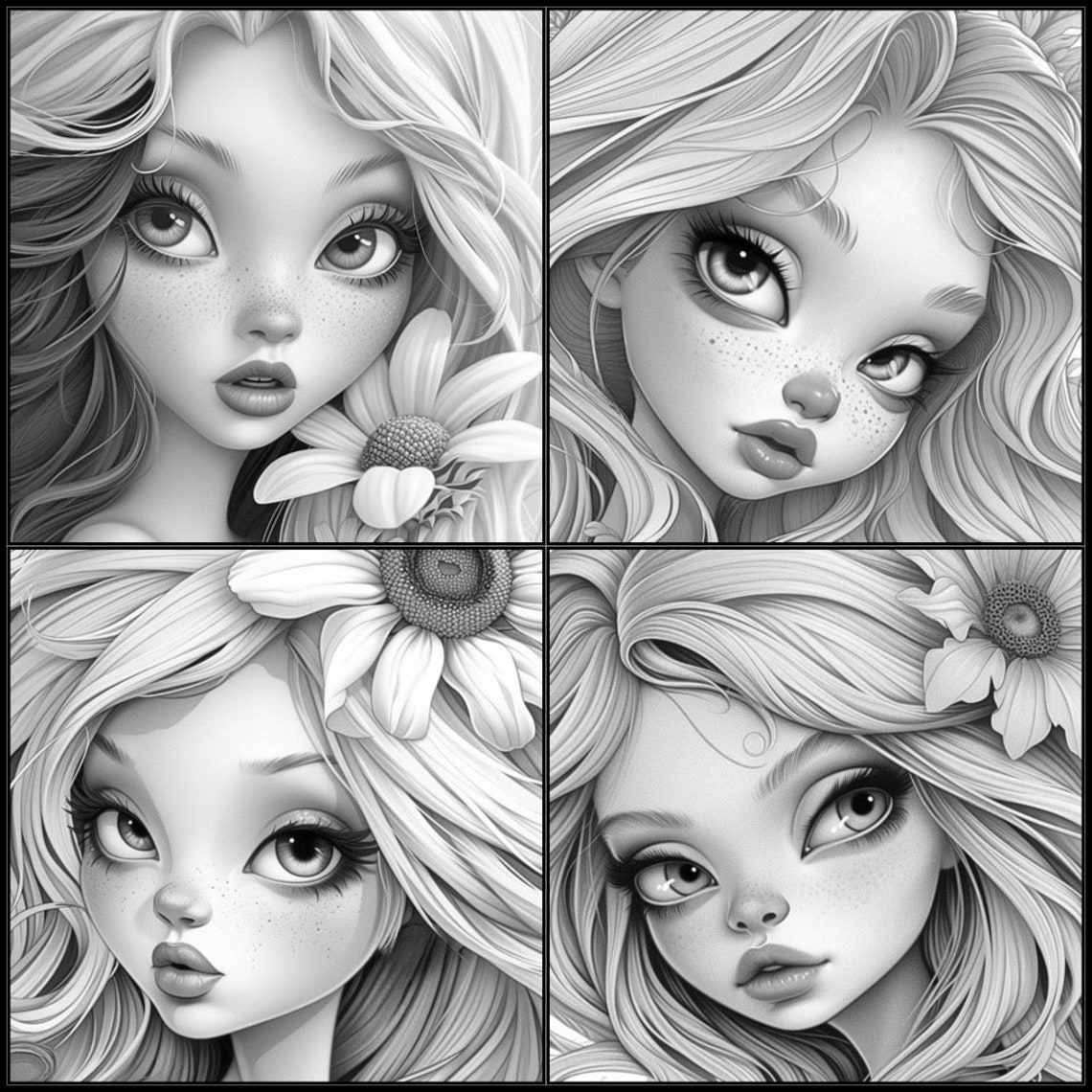 22. Grayscale Coloring PDF Images of Beautiful Girls I Like to Call ...
