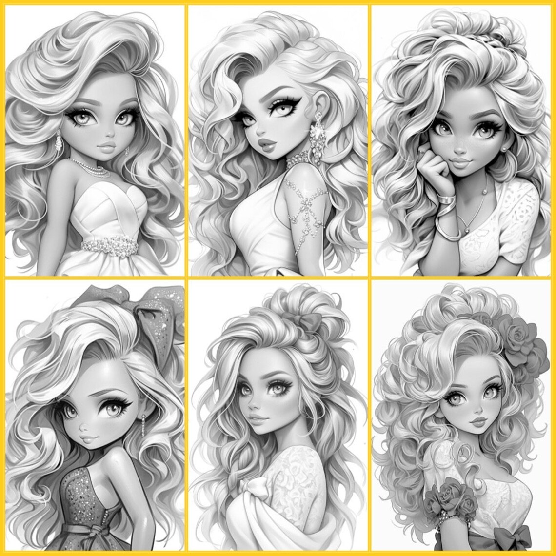 27. Grayscale Coloring, PDF, Images of Beauty Portrait Collection. - Etsy