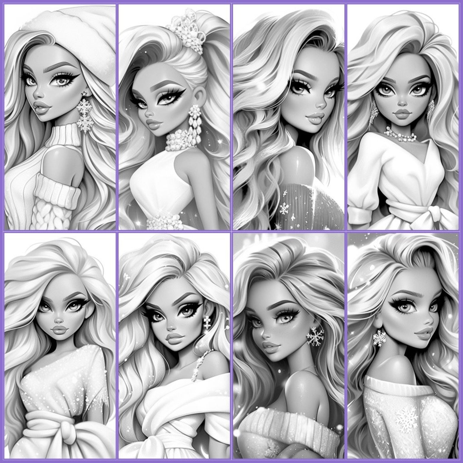 32. Grayscale Coloring, PDF Images. Beautiful Girls Having Winter ...