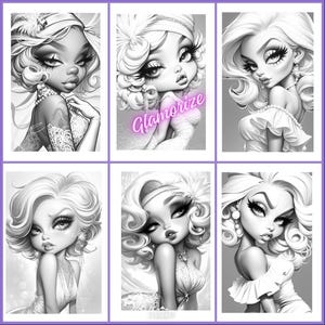 Glamorized Girls Coloring Pages: Grayscale PDF (30 Images) - Etsy