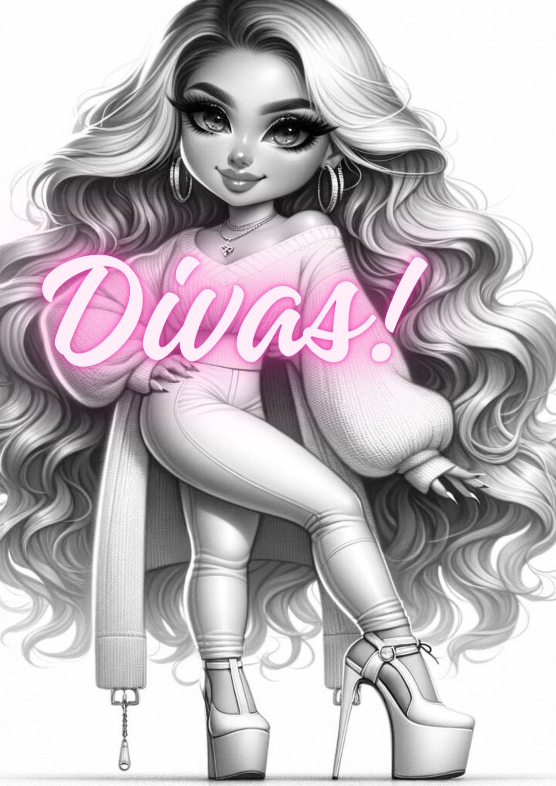 23 Grayscale, PDF Coloring Images of Beautiful Divas - Etsy