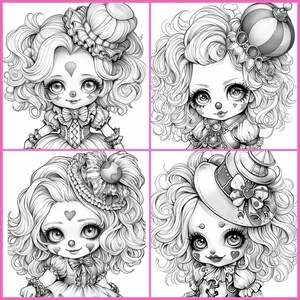 28 Grayscale Coloring PDF, Images of Super Cute Clown Cuties - Etsy