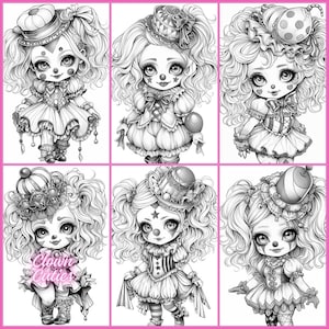 28 Grayscale Coloring PDF, Images of Super Cute Clown Cuties - Etsy