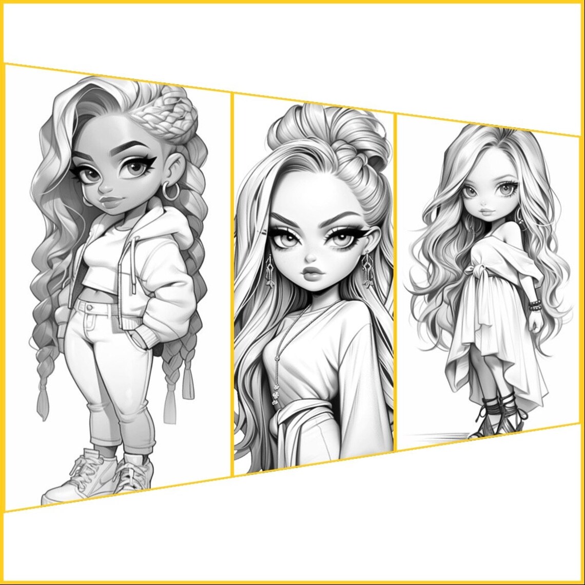 33 Grayscale Coloring PDF Images Super Cute Sweetness Girls - Etsy