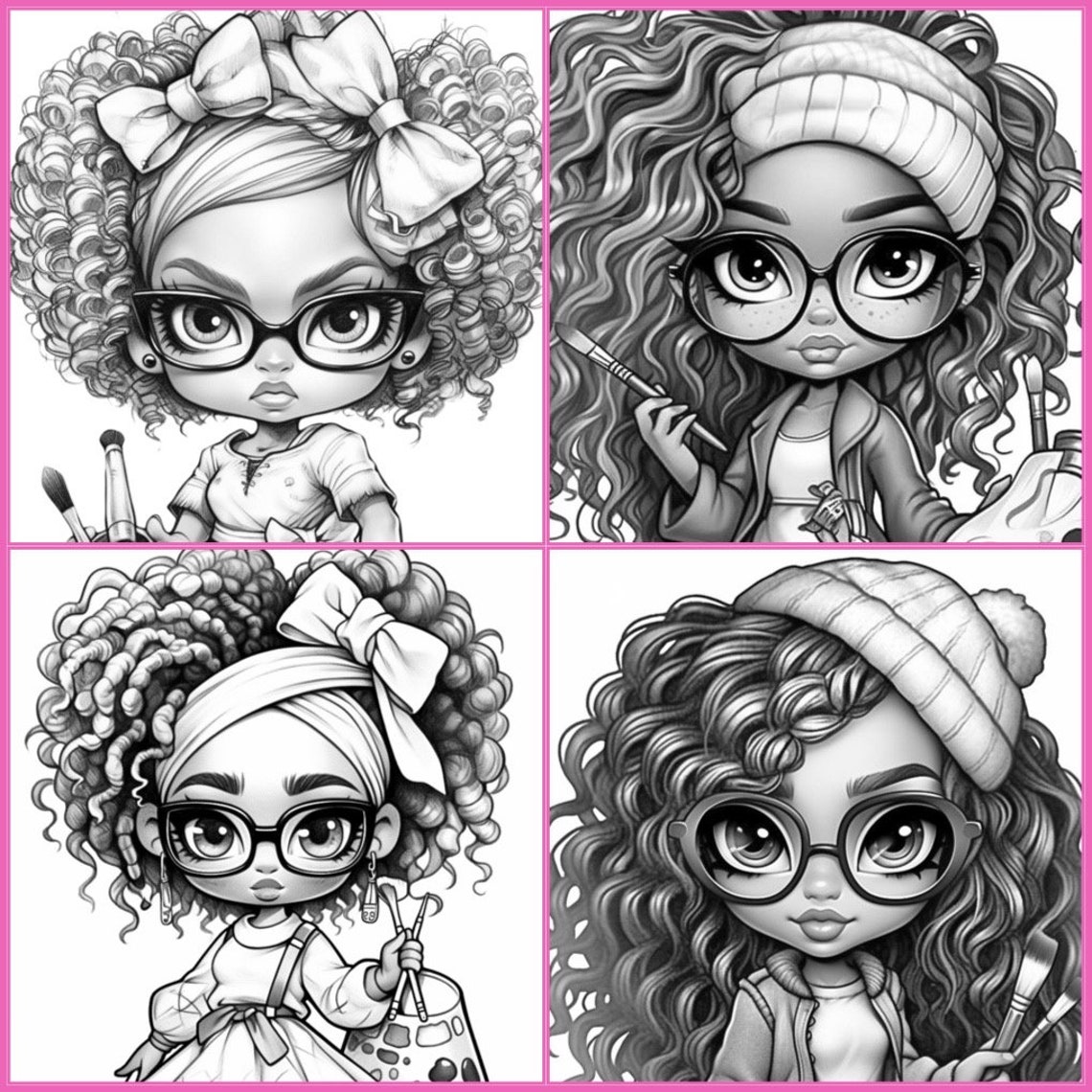 22. Grayscale Coloring PDF Images of Cute Artist Girls. - Etsy