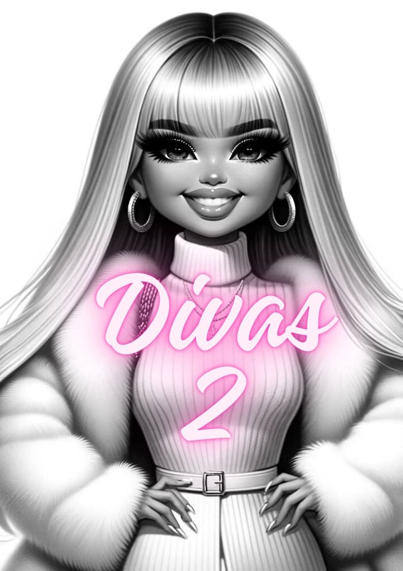 25 Grayscale Coloring Pdf Images of Divas 2 - Etsy