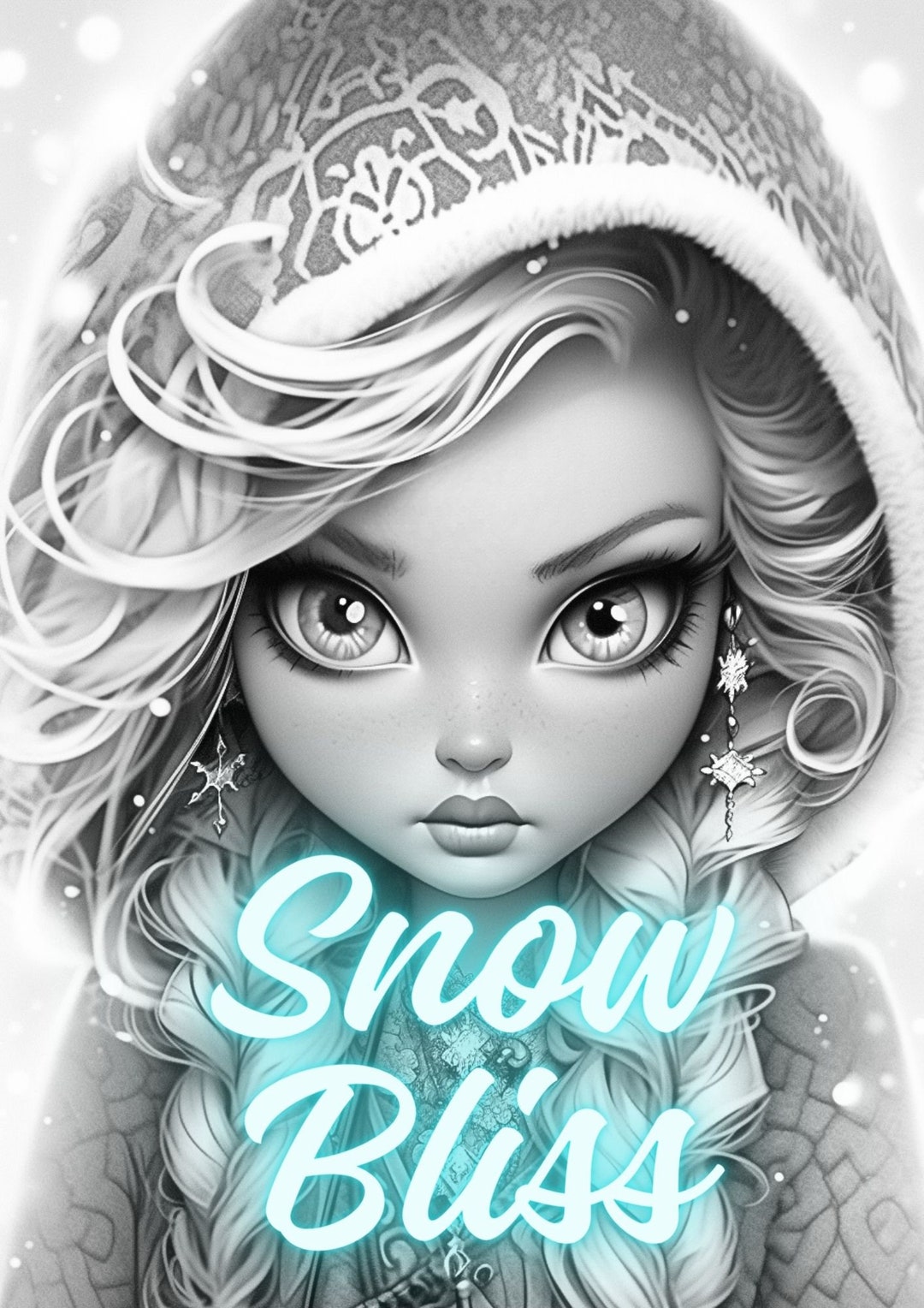 31. Grayscale Coloring PDF, Images of Beautiful Girls in Snow Bliss - Etsy