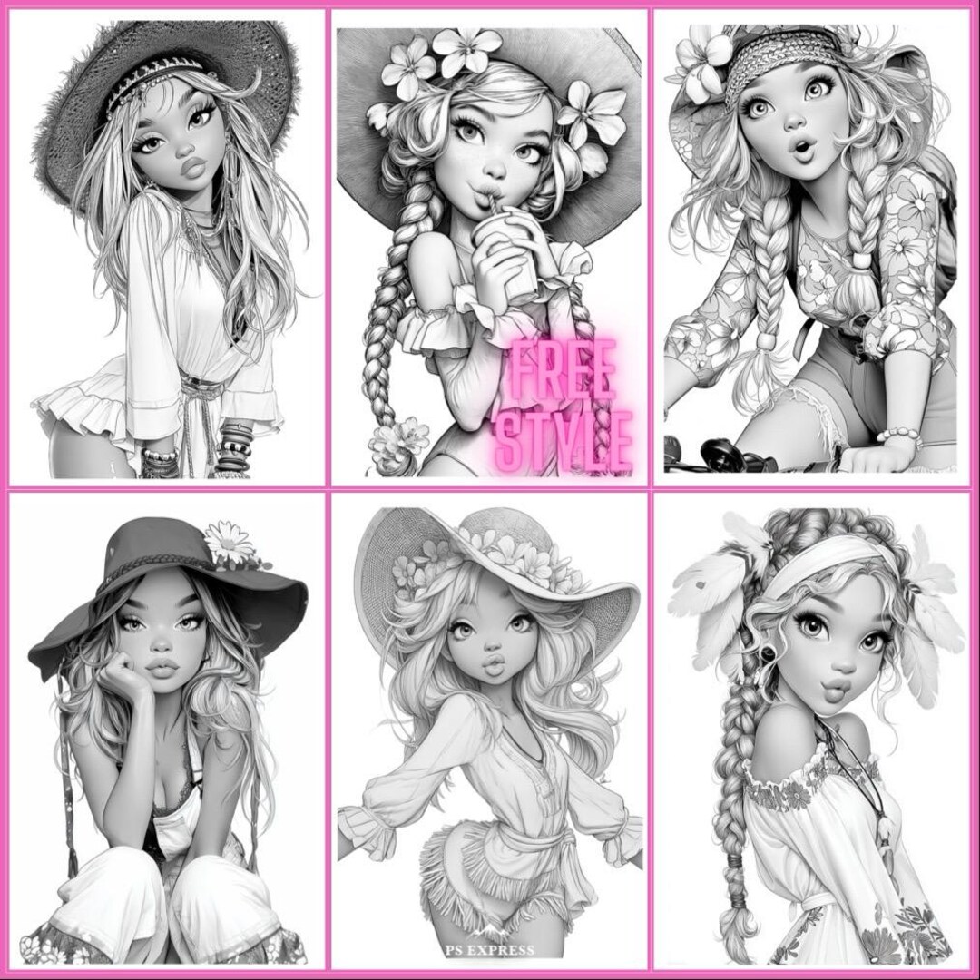 Freestyle Ladies Coloring Pages: 31 Grayscale Images (PDF) - Etsy