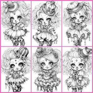 28 Grayscale Coloring PDF, Images of Super Cute Clown Cuties - Etsy