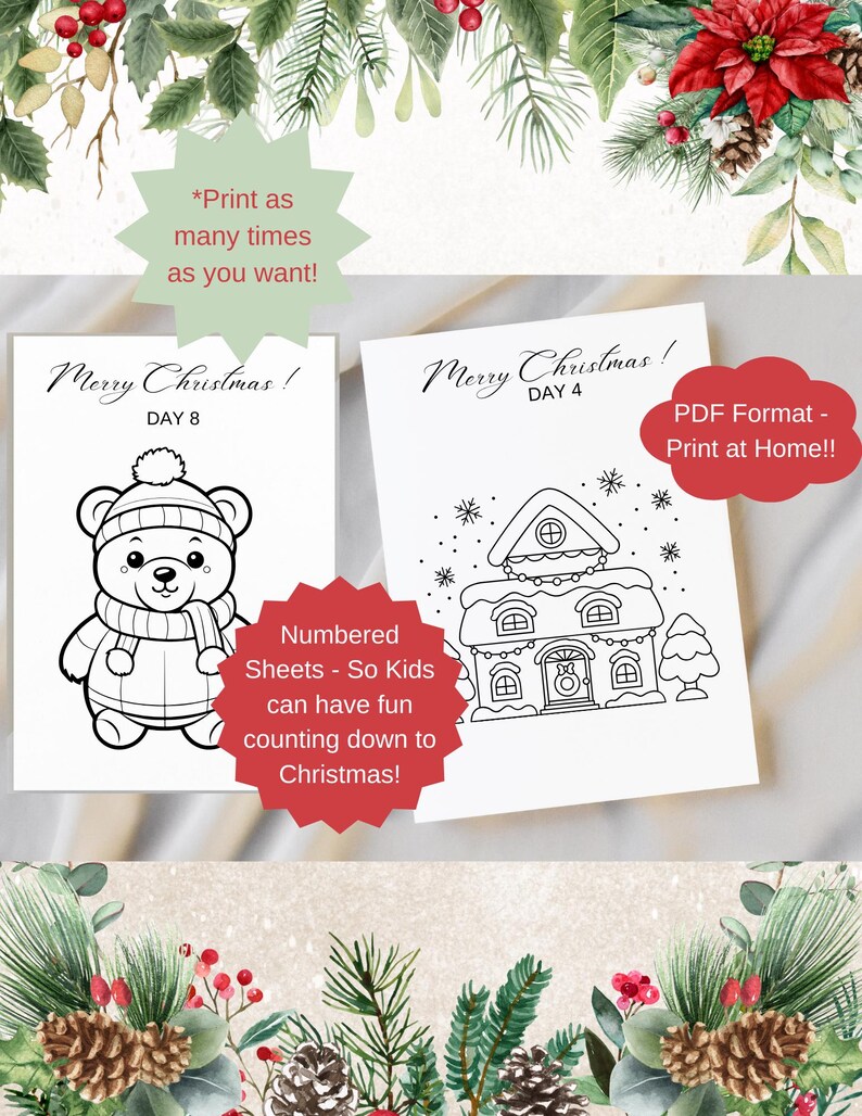 Christmas Countdown Printable Coloring Page, Kids Christmas Coloring ...