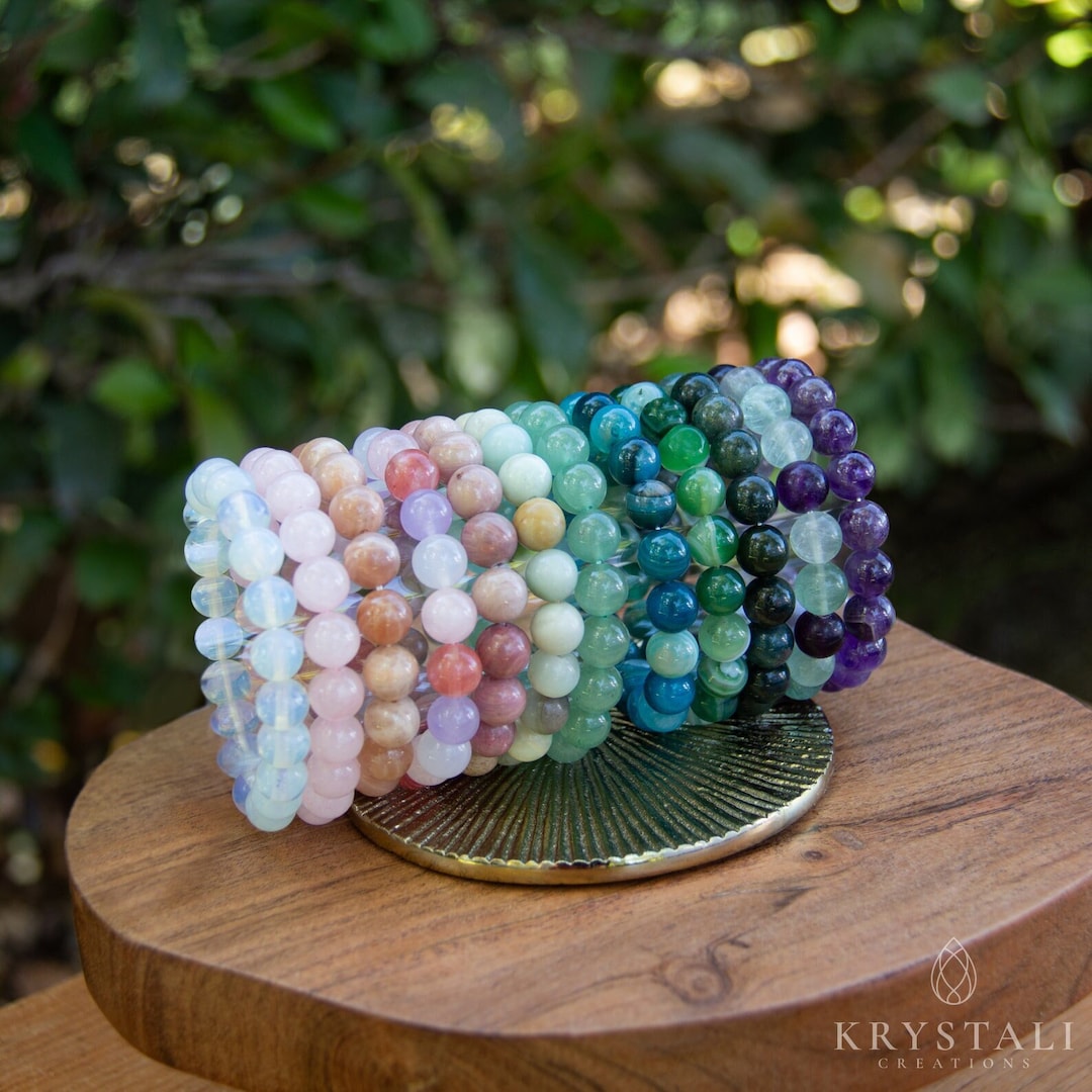 Gemstone Beaded Bracelet Variety Gemstones for Daily Life Elastic Stone ...