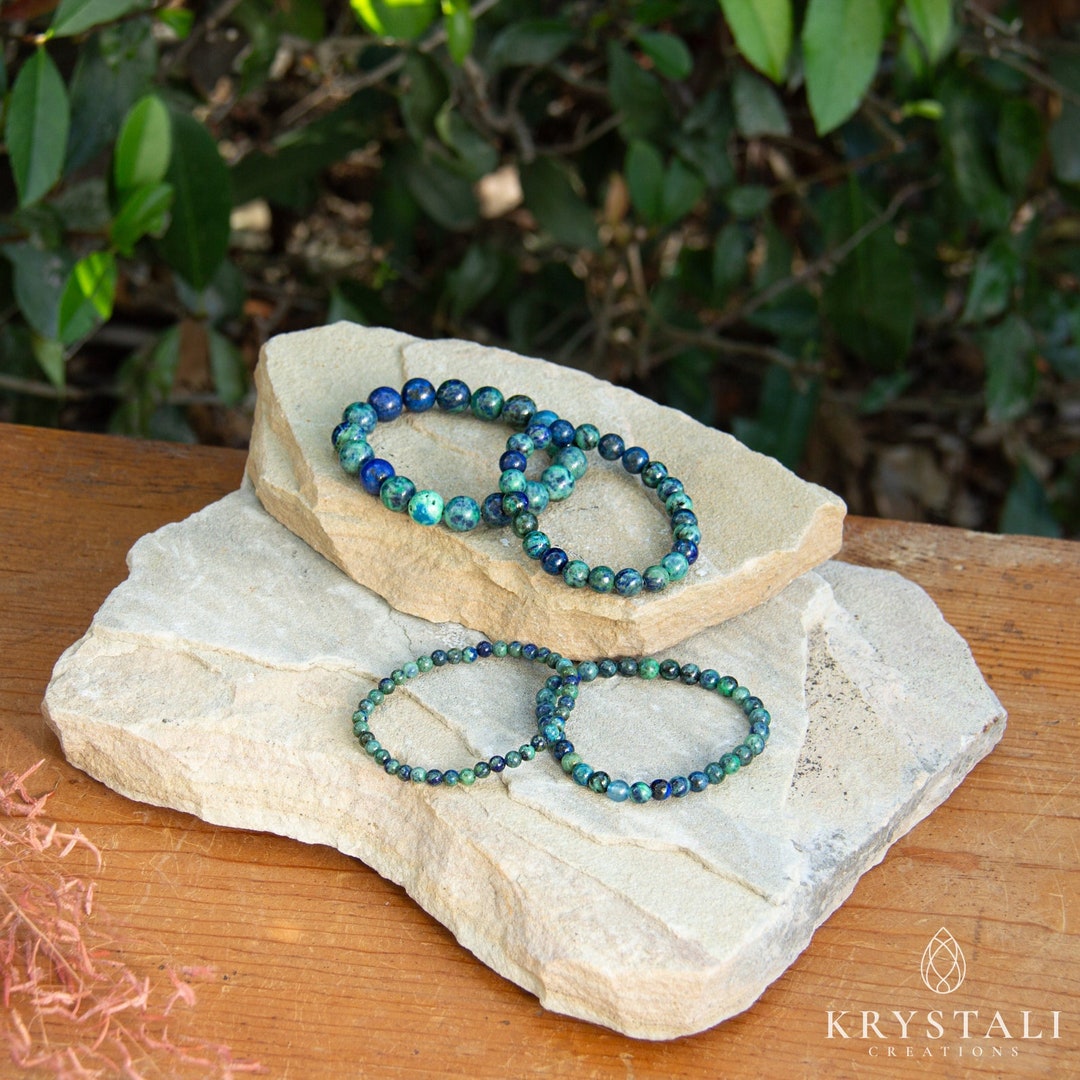 Azurite Gemstone Bracelet | Elastic Beaded Meditation Accessory - Etsy