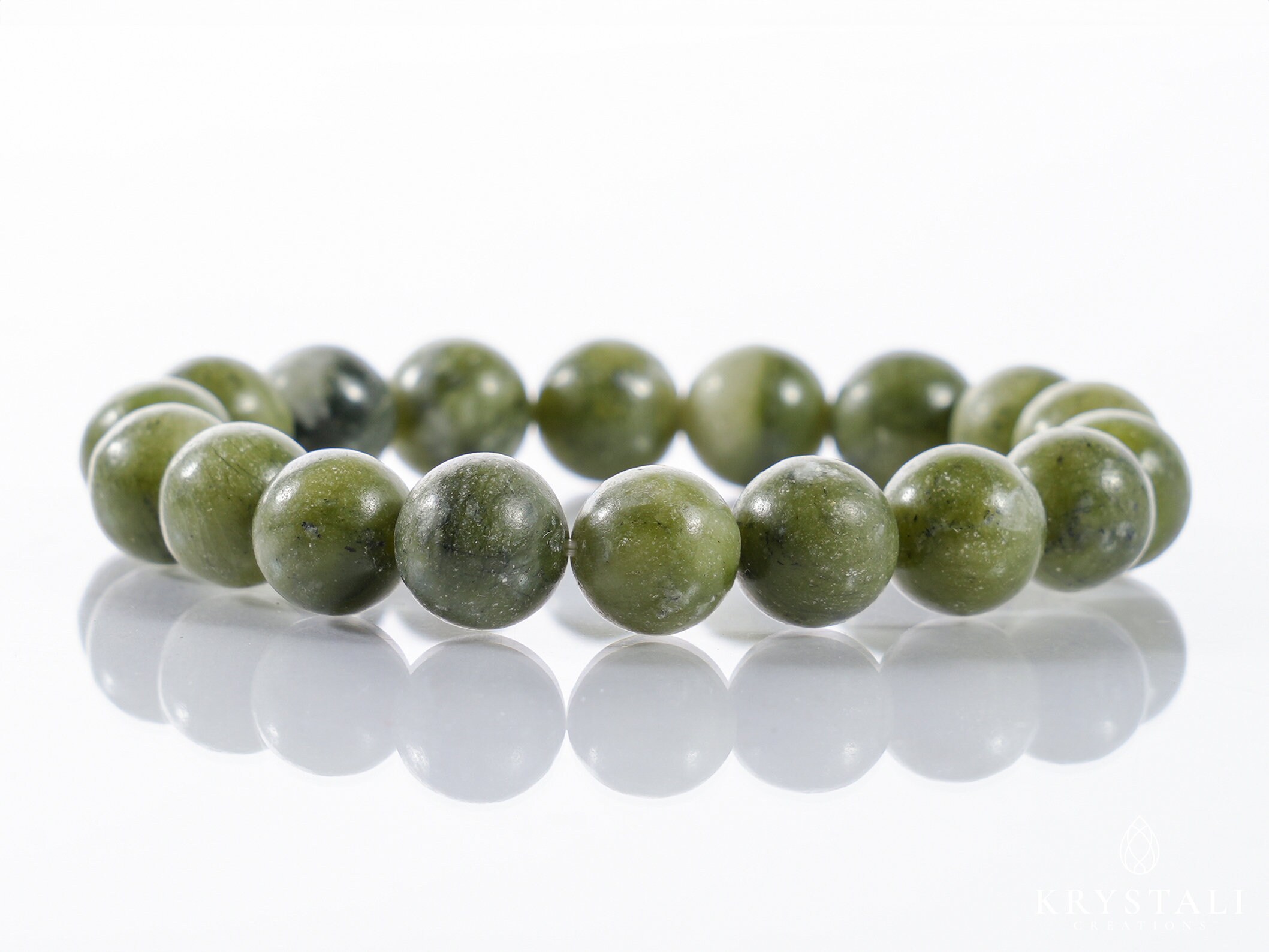 Nephrite Jade Gemstone Bracelet | Elastic Beaded Meditation Accessory ...
