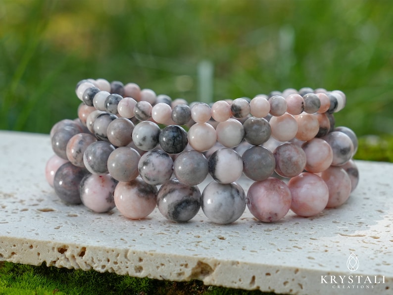 Pink Zebra Jasper Gemstone Bracelet | Crystal Beaded Accessory - Etsy