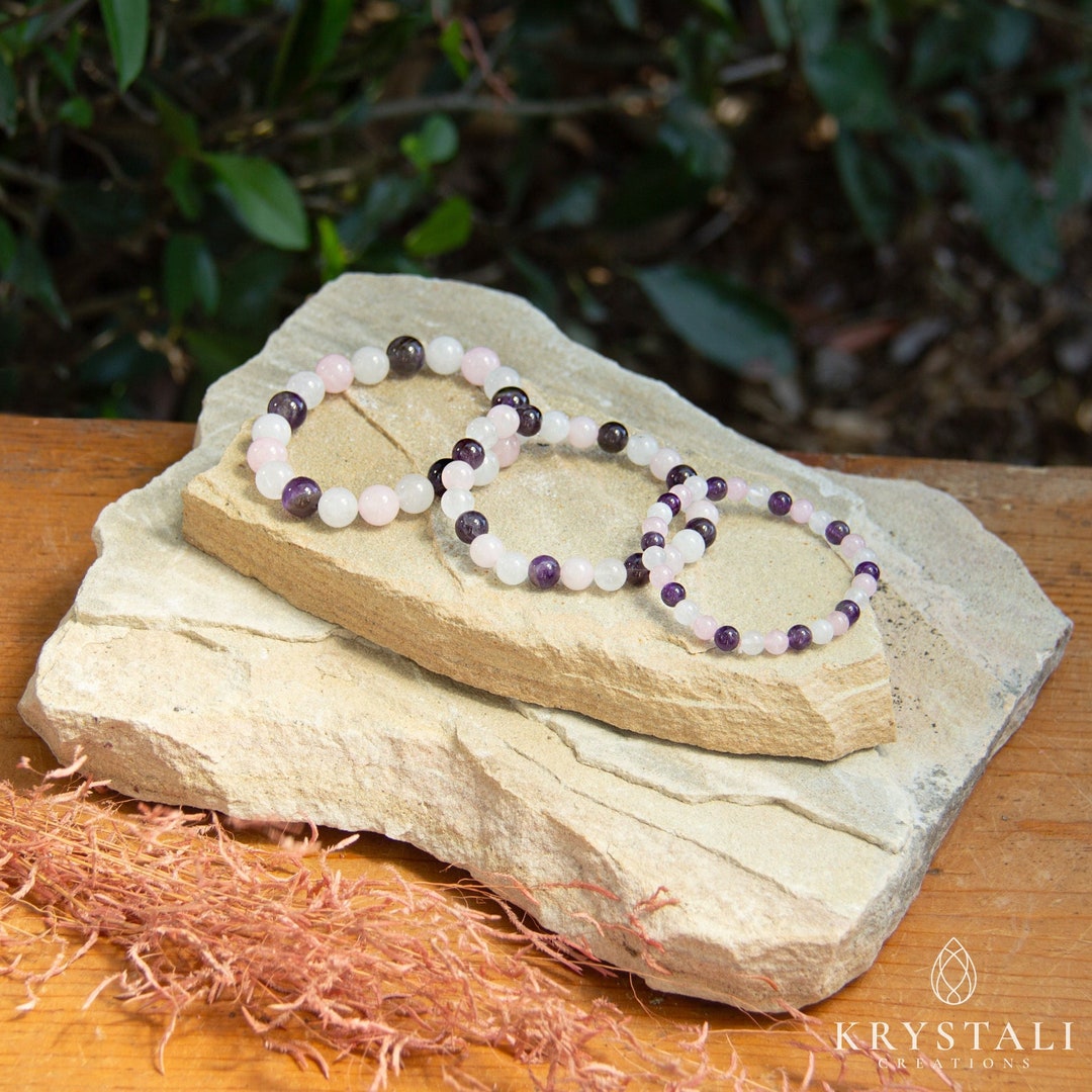 Rose Quartz, Amethyst & White Jade Healing Bracelet - Etsy