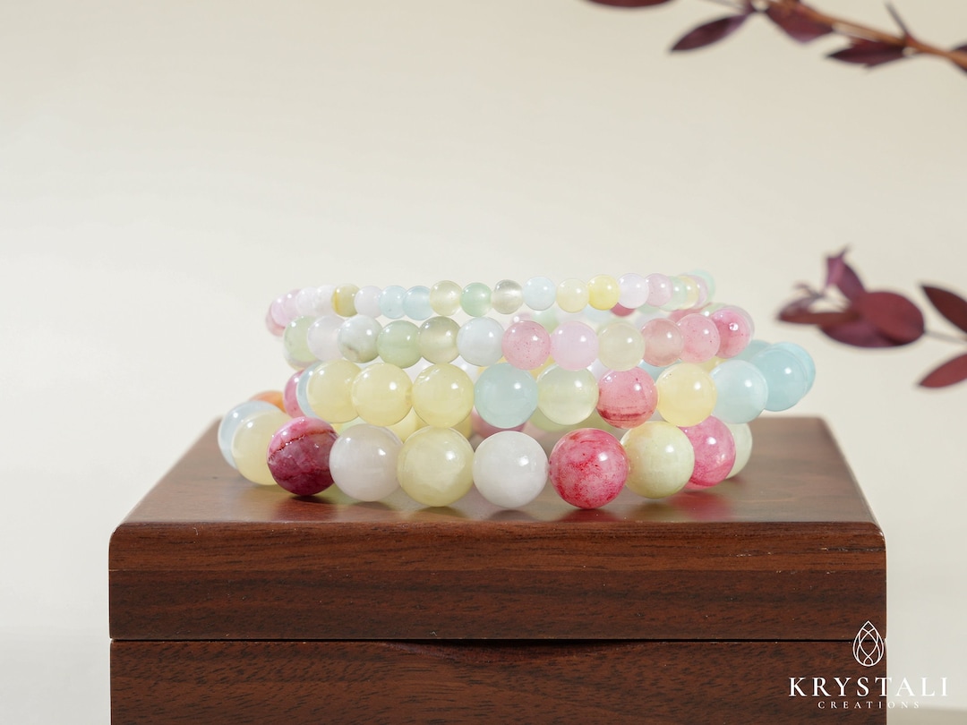 Multi Color Jade Bracelet | Gemstone for Harmony | Elastic Bracelet ...