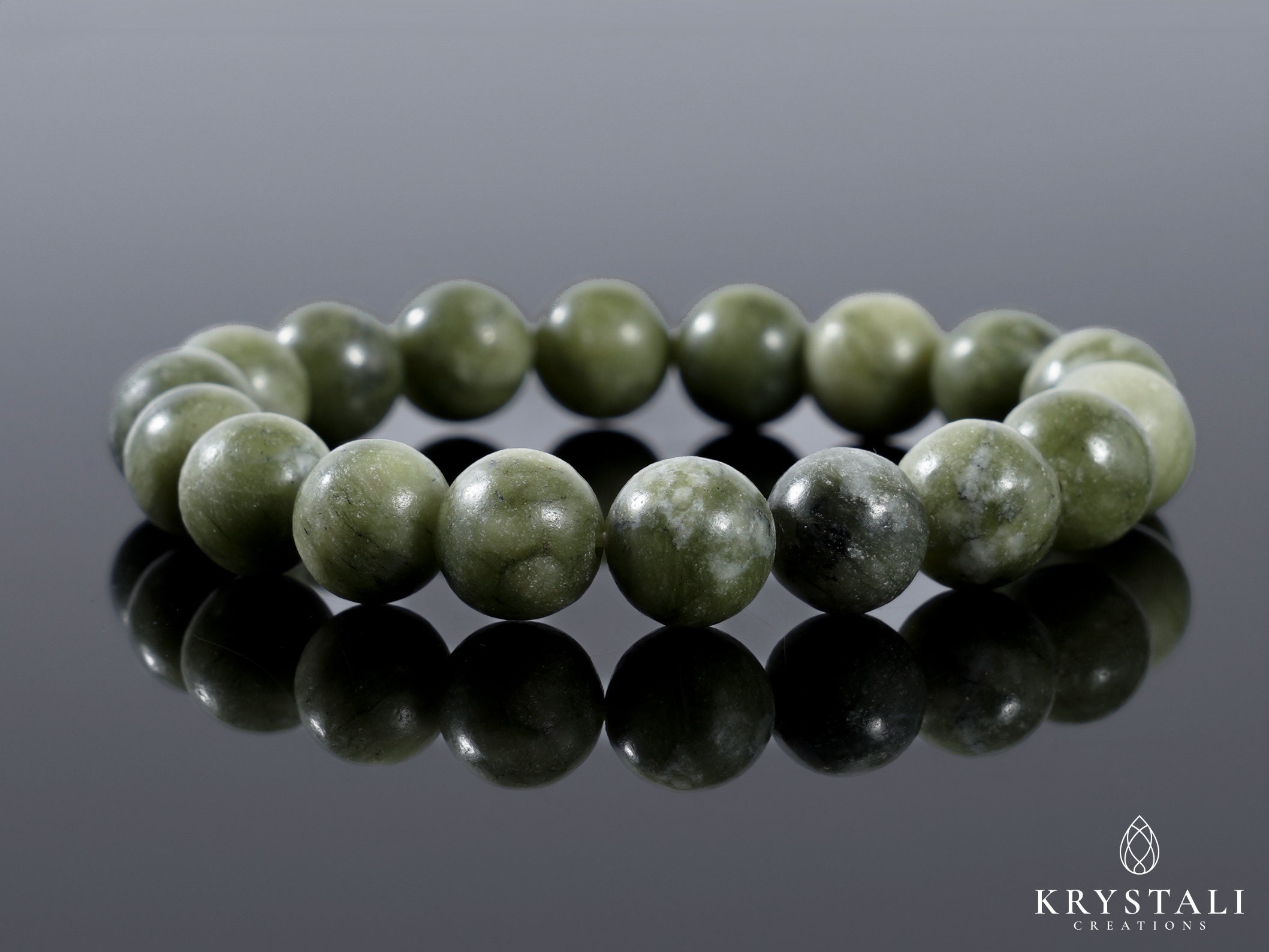 Nephrite Jade Gemstone Bracelet | Elastic Beaded Meditation Accessory ...