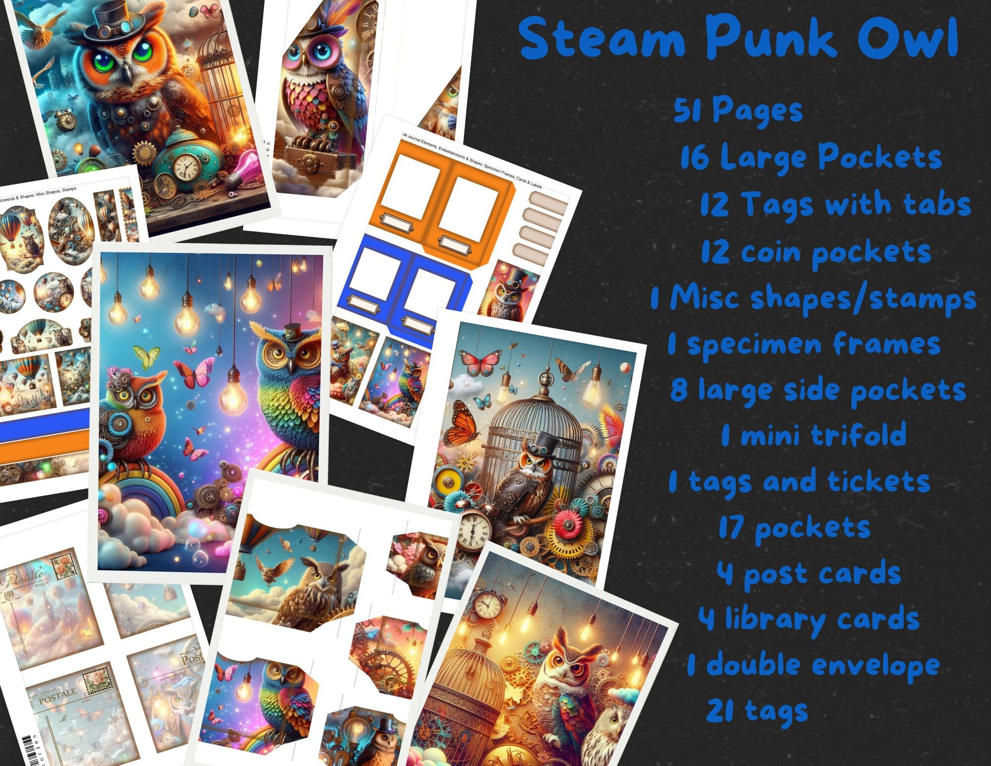 Digital Download Steampunk Owls Junk Journal Kit With Ephemera - Etsy