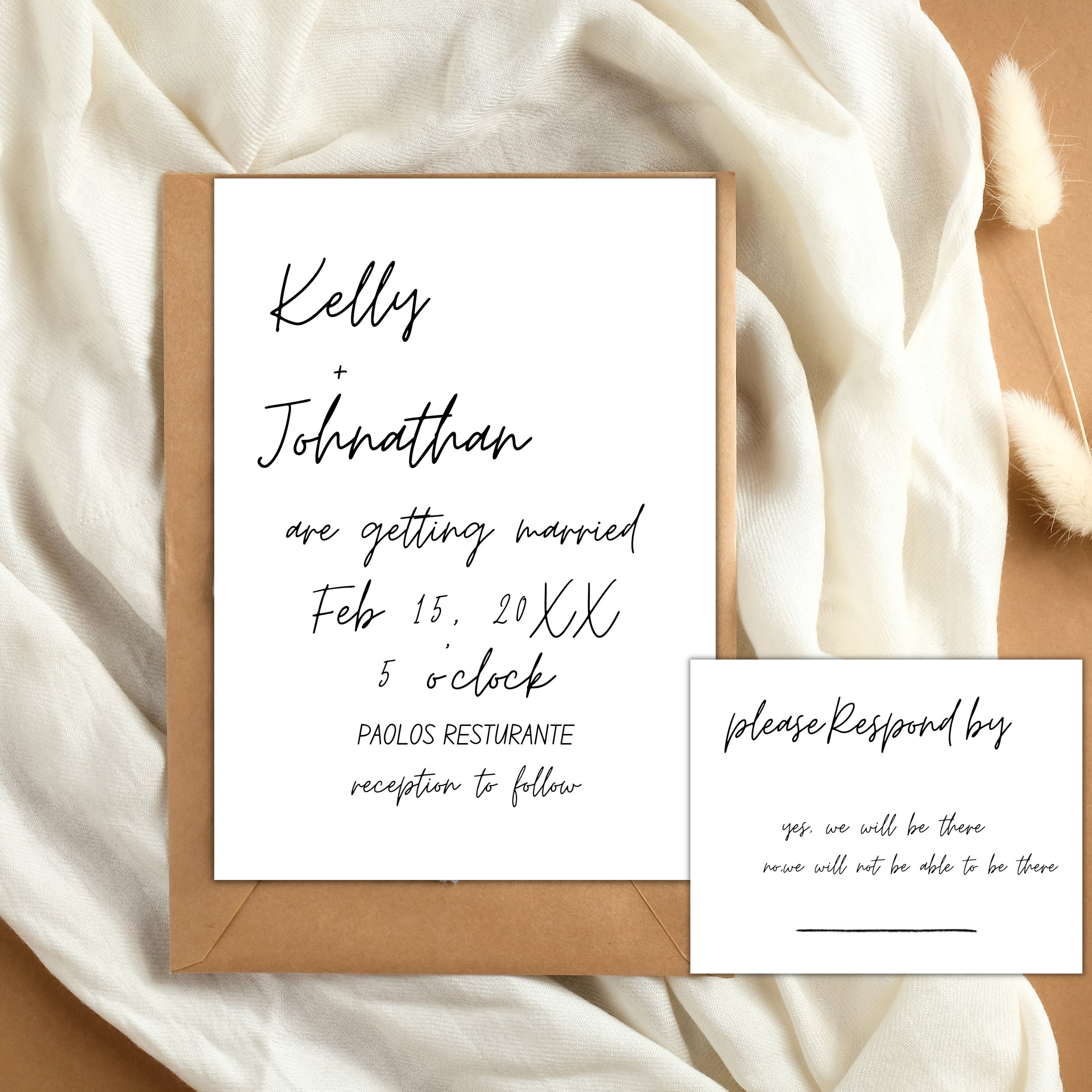 Hand Written Invitation, Line Drawing Wedding Invitation, Printable ...