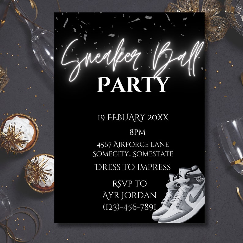 Editable Sneaker Ball Invite | Sneaker Ball Flyer |black Invitation ...