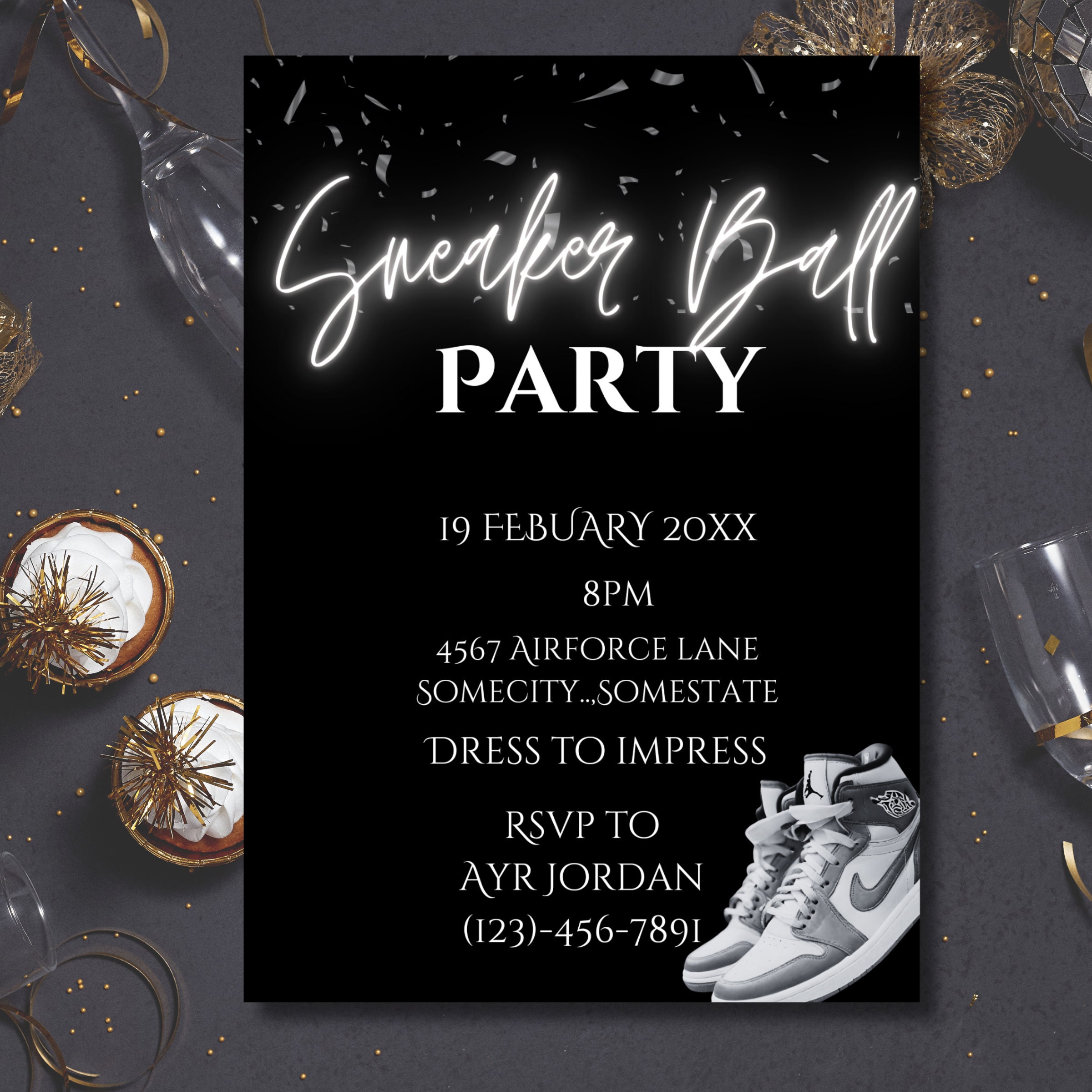 Editable Sneaker Ball Invite | Sneaker Ball Flyer |black Invitation ...