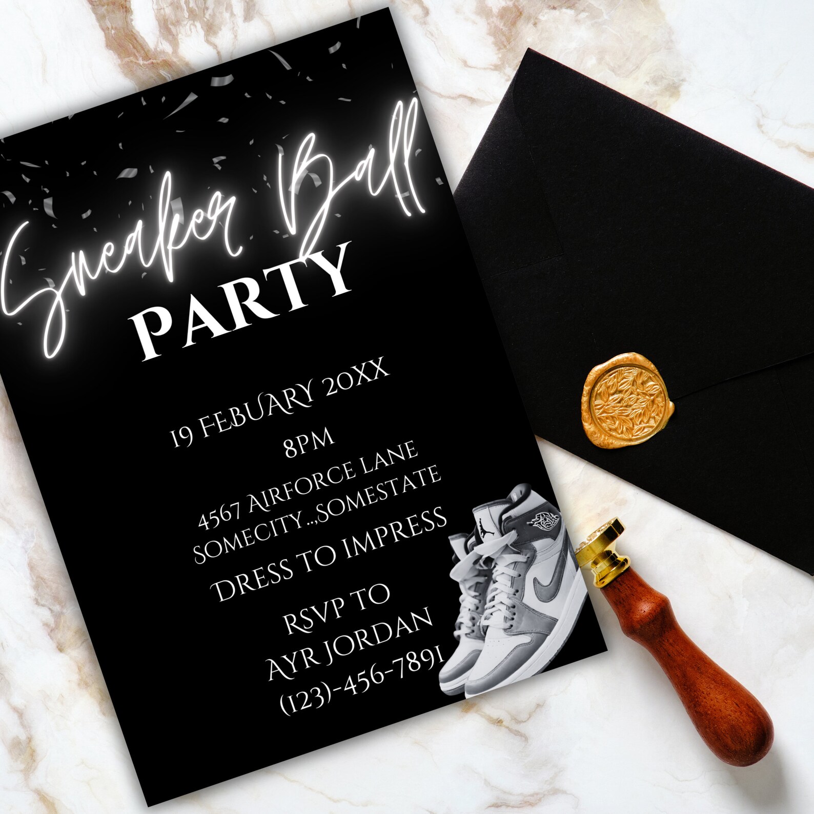 Editable Sneaker Ball Invite | Sneaker Ball Flyer |black Invitation ...