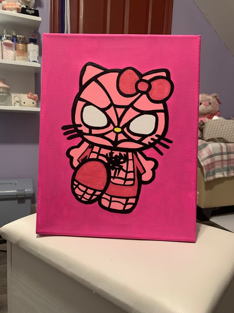 Hell Kitty/spiderman Canvas Painting - Etsy