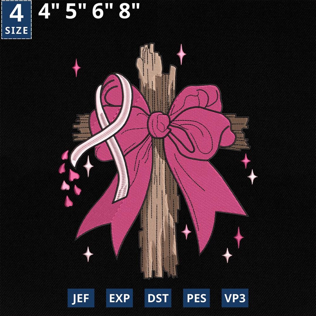 Jesus Pink Bow Cross Breast Cancer Embroidery Design, Coquette Bow ...