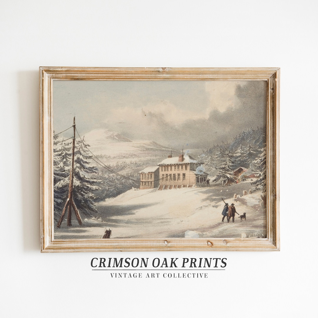 Vintage Winter Farmhouse Painting , Vintage Oil Painting , Snowy Winter ...