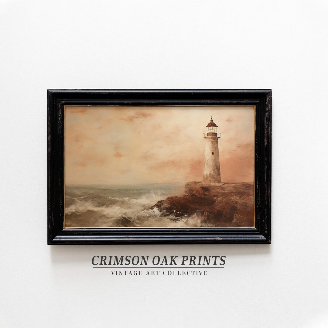 Vintage Lighthouse Print Stormy Ocean Impressionism Wall Art Home Decor ...