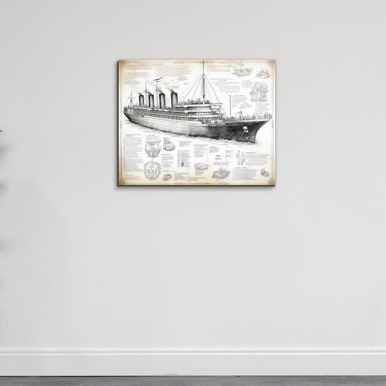 RMS Titanic Vintage Diagrammatic, Blueprint, Wall Art Print, Hand Drawn ...