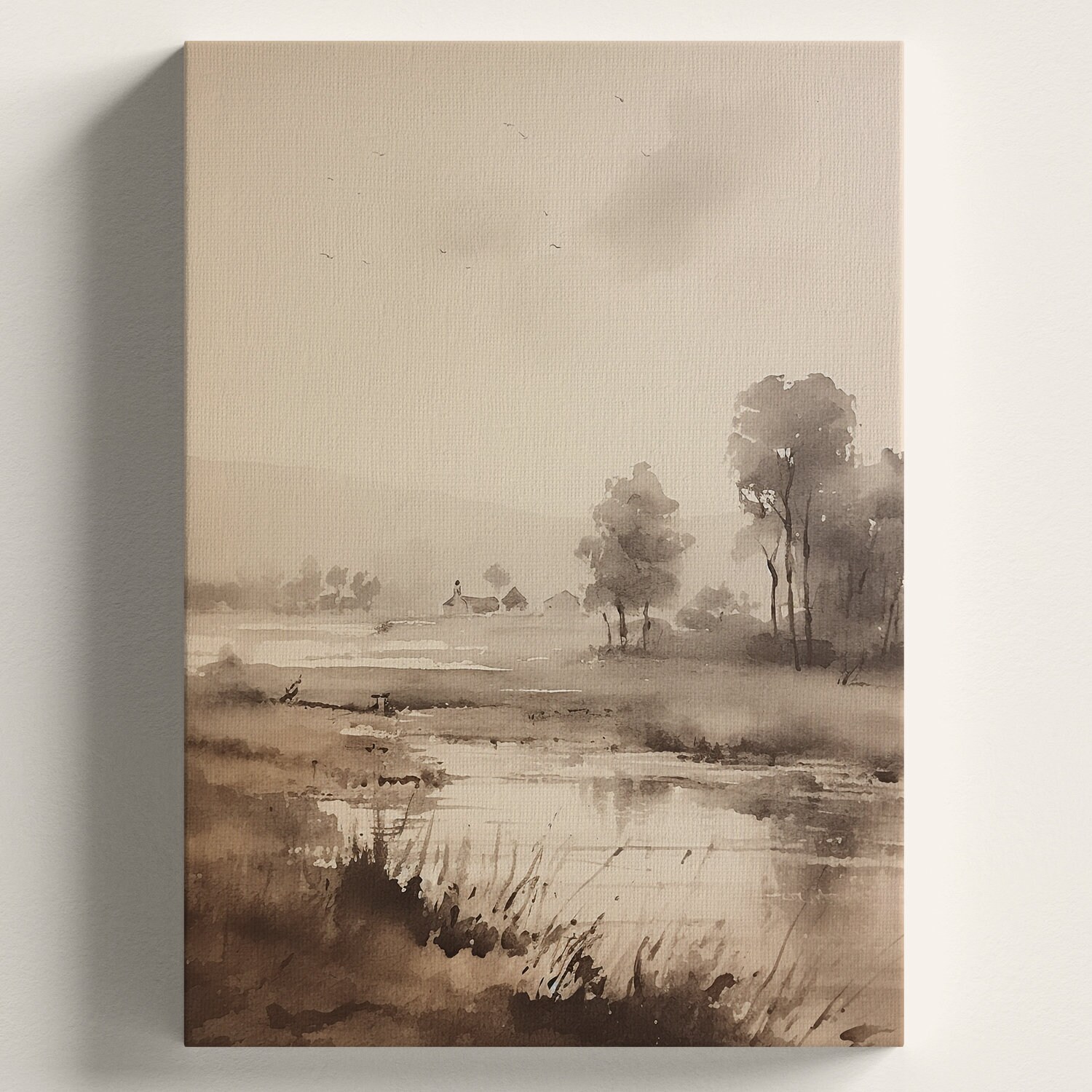 Vintage Watercolor Landscape Painting, Neutral Tones, Soft Neutral ...