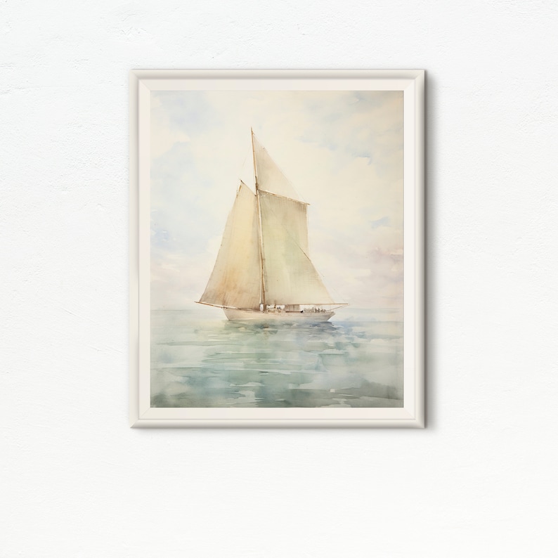 Vintage Sailboat Painting, Watercolor Sailboat Painting Printable ...