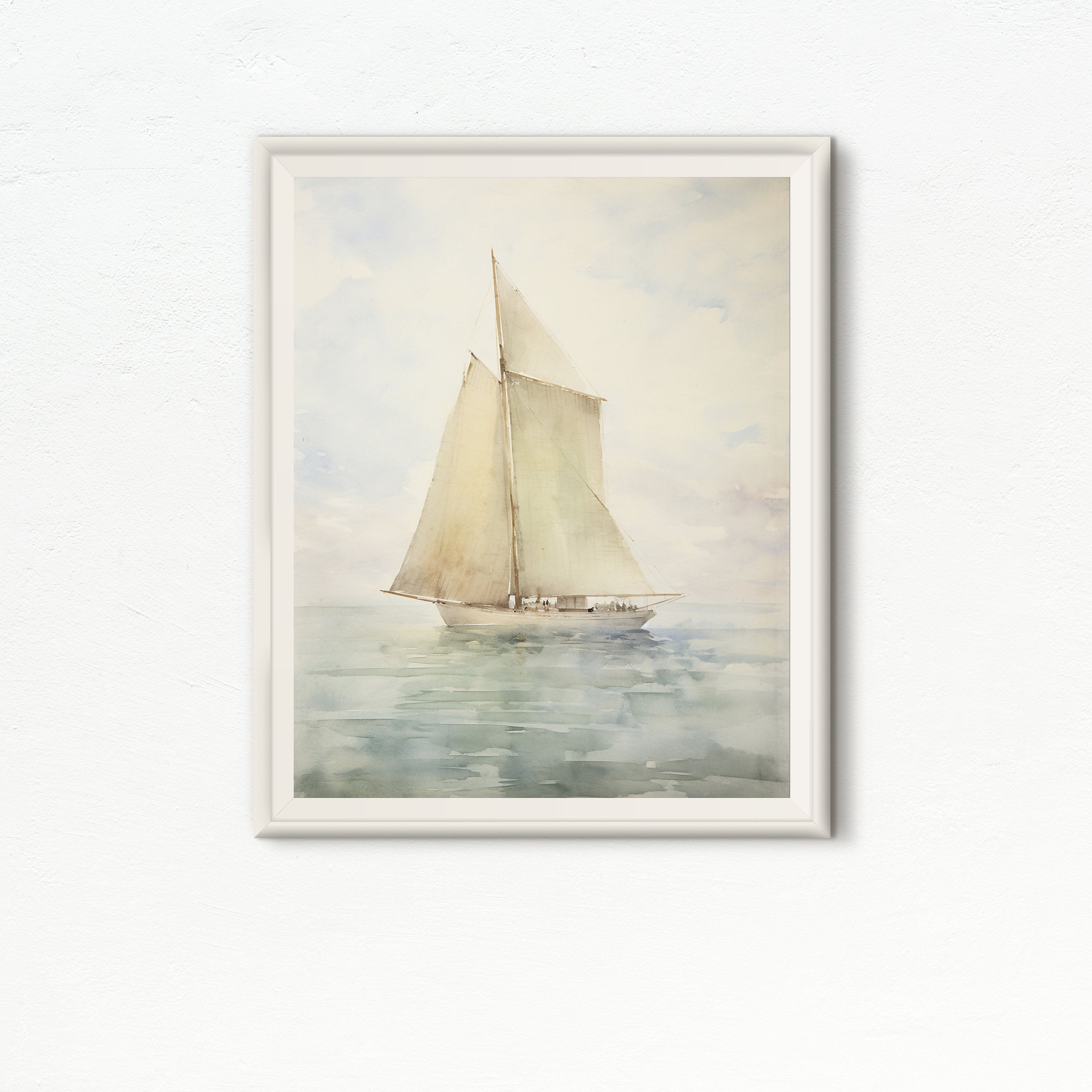 Vintage Sailboat Painting, Watercolor Sailboat Painting Printable ...