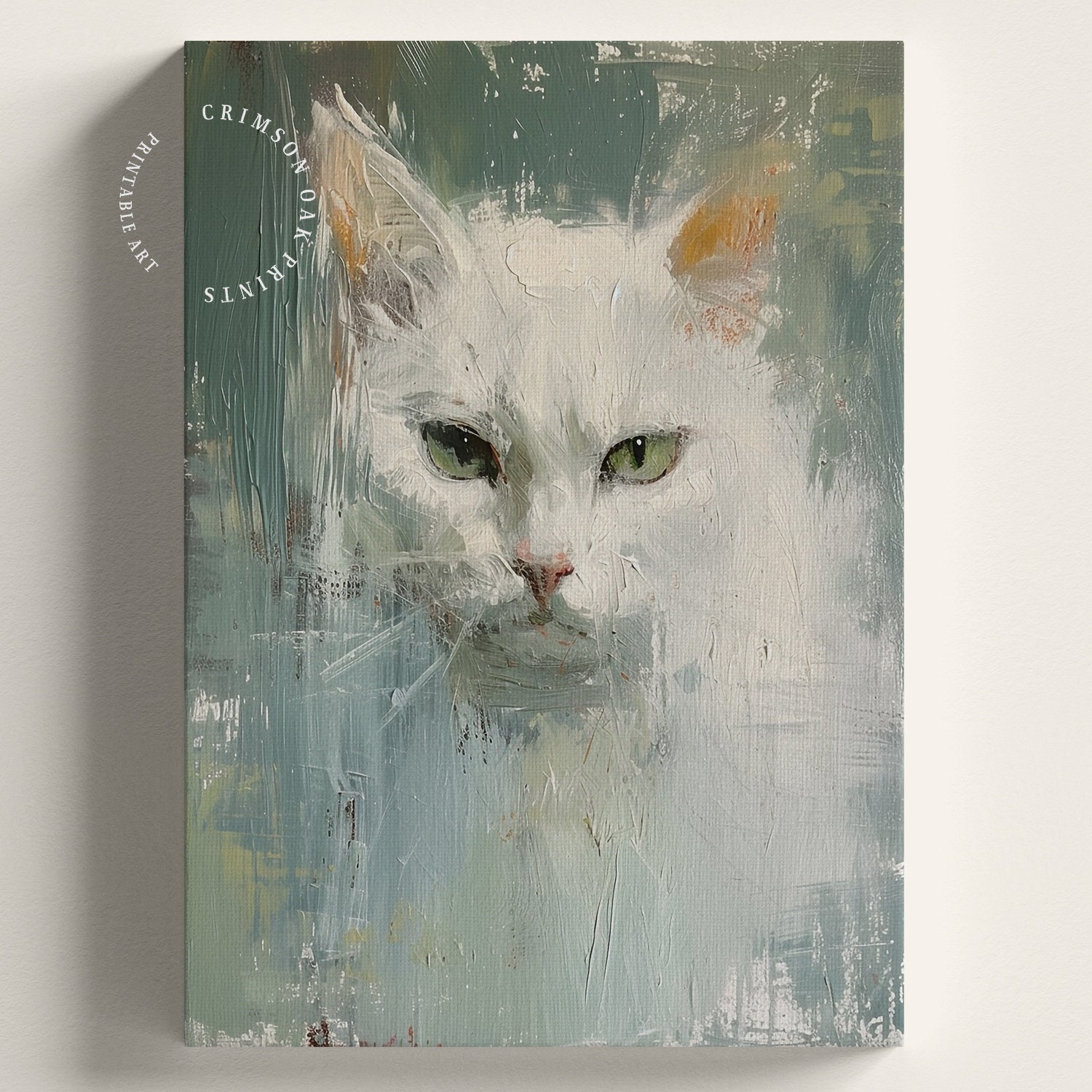 Impressionist White Cat Painting , Classic Cat Portrait , Animal Art ...