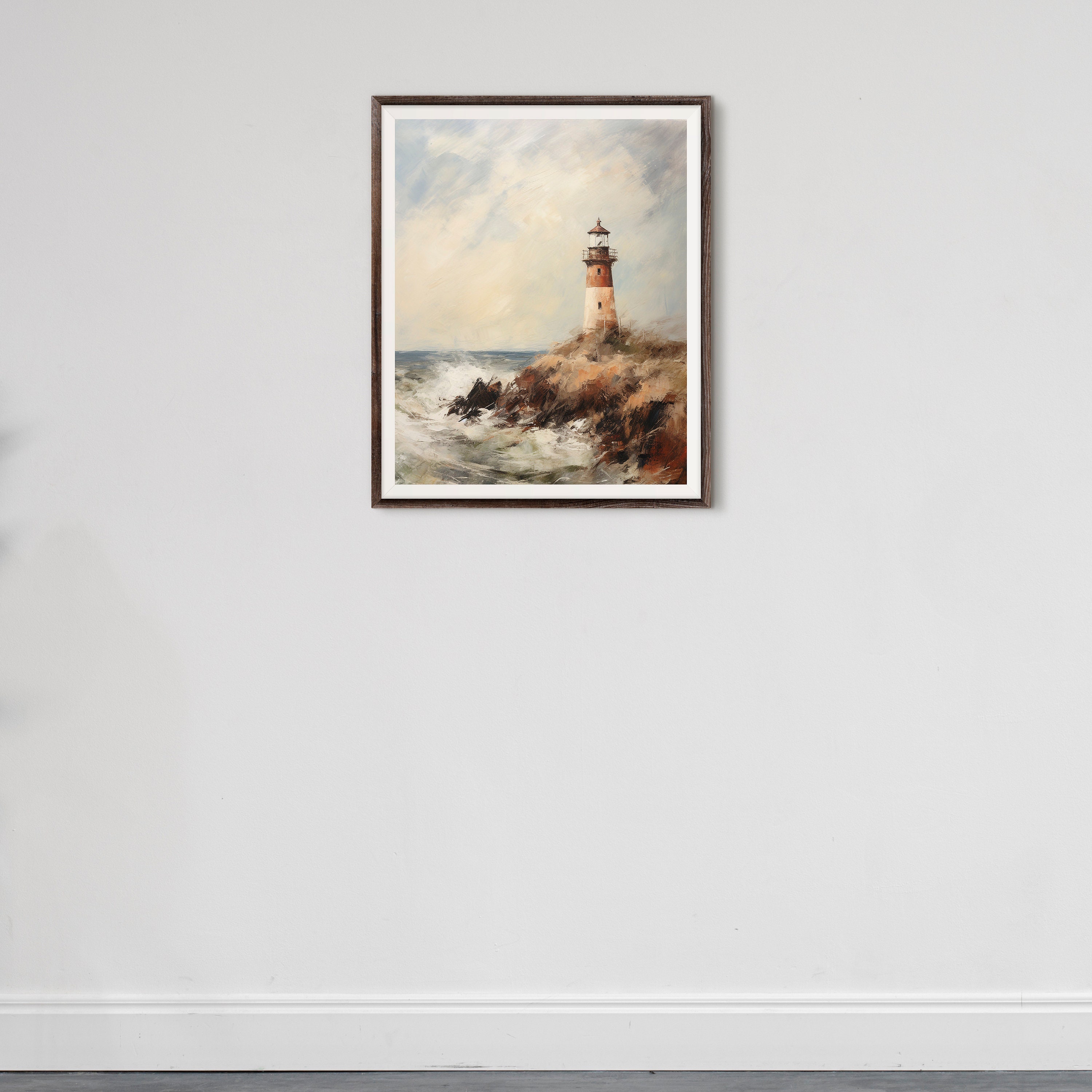Vintage Lighthouse Print, Stormy Ocean Seascape Nautical Landscape Sea ...