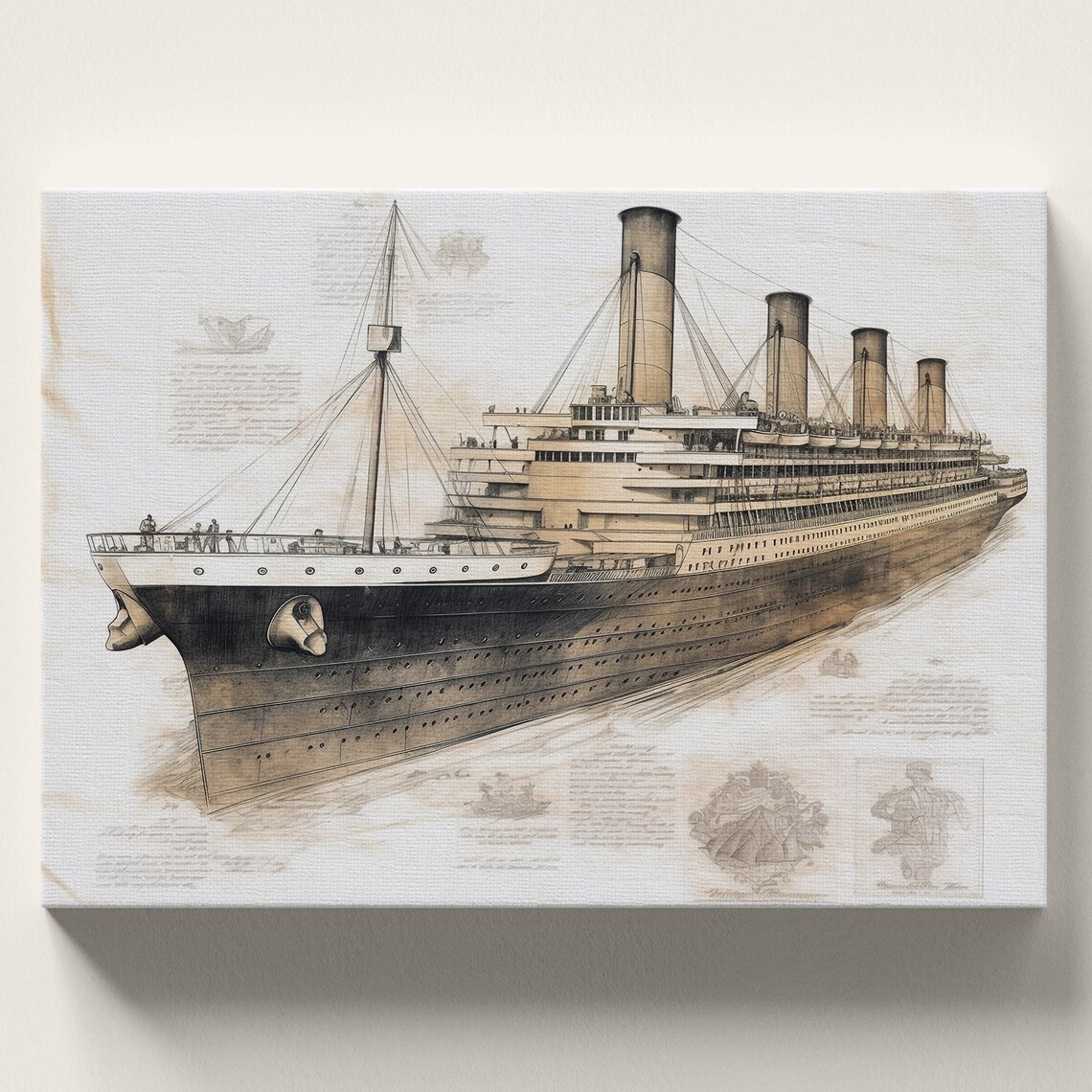 Original RMS Titanic Diagrammatic Vintage Blueprint Wall Art Print Hand ...