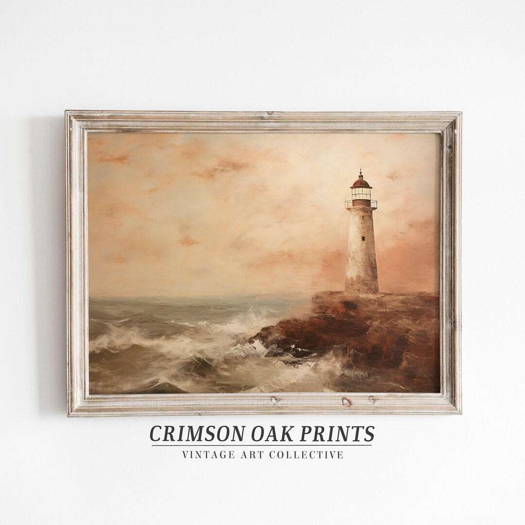 Vintage Lighthouse Print Stormy Ocean Impressionism Wall Art Home Decor ...