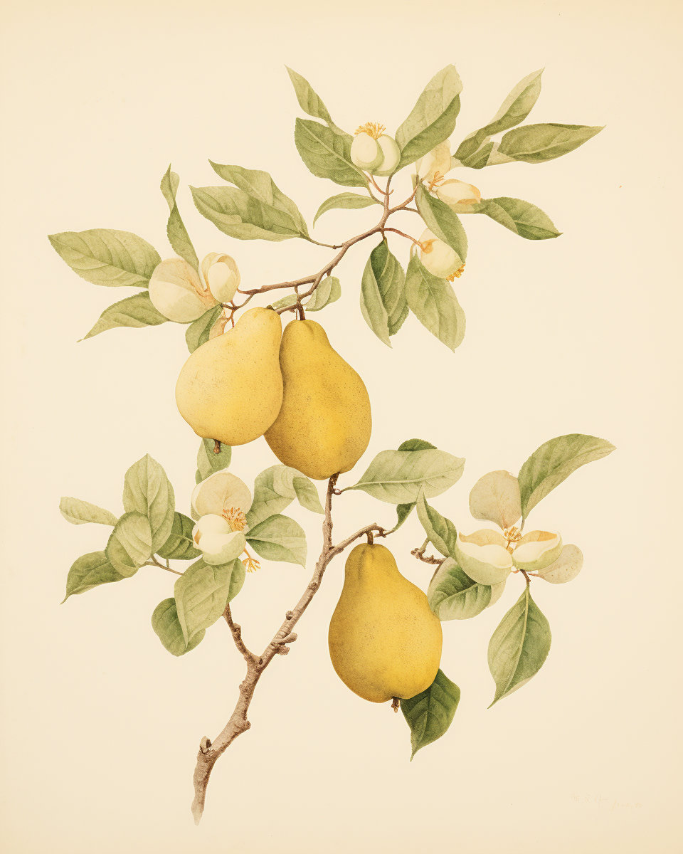 Pears Botanical Drawing, Vintage Fruit Illustration, Wall Art Decor ...