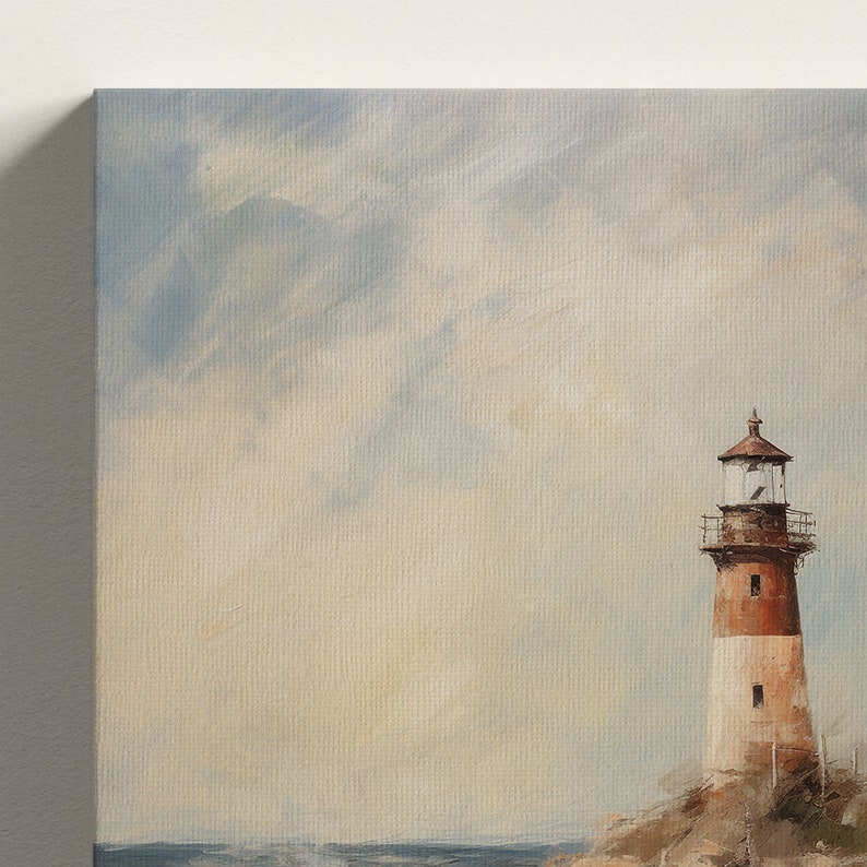 Vintage Lighthouse Print, Stormy Ocean Seascape Nautical Landscape Sea ...