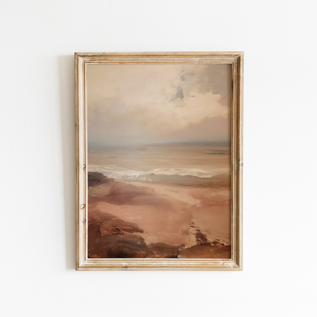 Vintage Beach Landscape Oil Painting , Moody Seascape, Farmhouse Wall ...