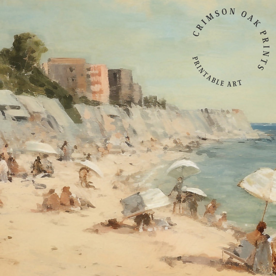 Impressionist Digital Art Print Beach Scene, Sunny Day, People Enjoying ...
