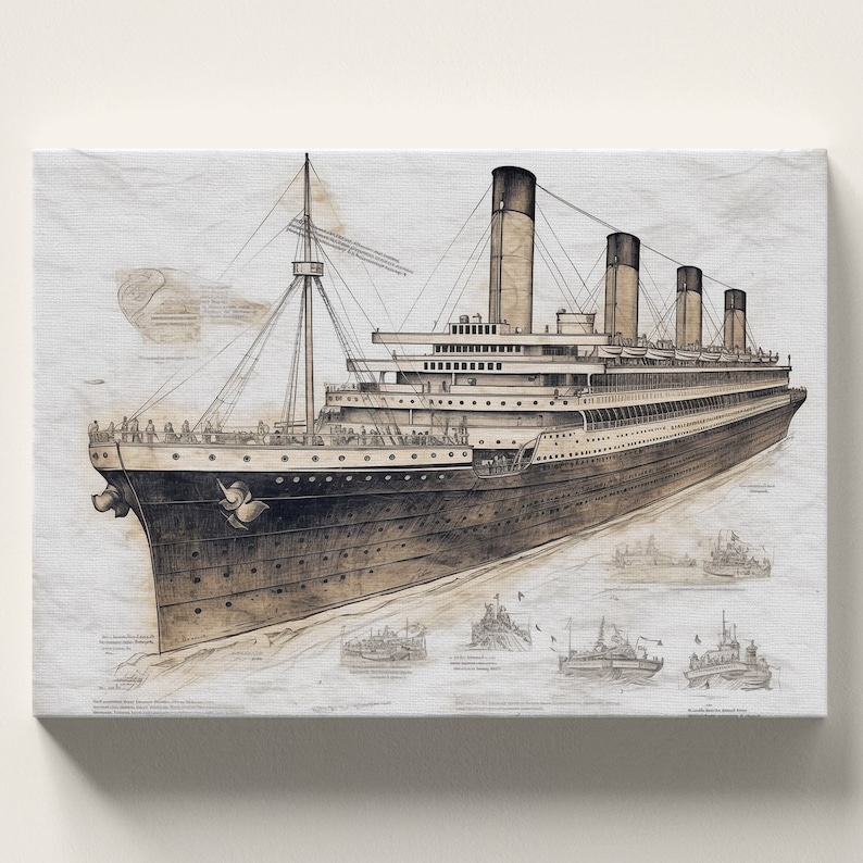 Vintage RMS Titanic Drawing Hand Drawn Blueprint Wall Art Print Sketch ...