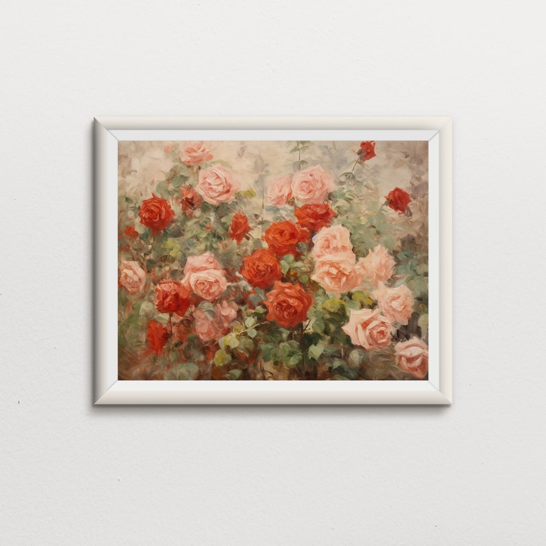 Roses Vintage Painting Original Floral Wall Art Decor Flowers Painting ...