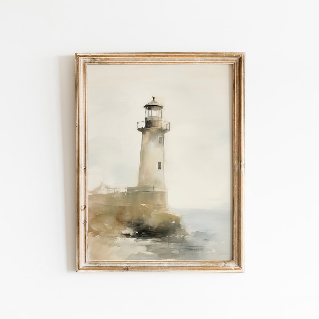 Vintage Lighthouse Print ,ocean Seascape, Nautical Landscape, Sea, Oil ...