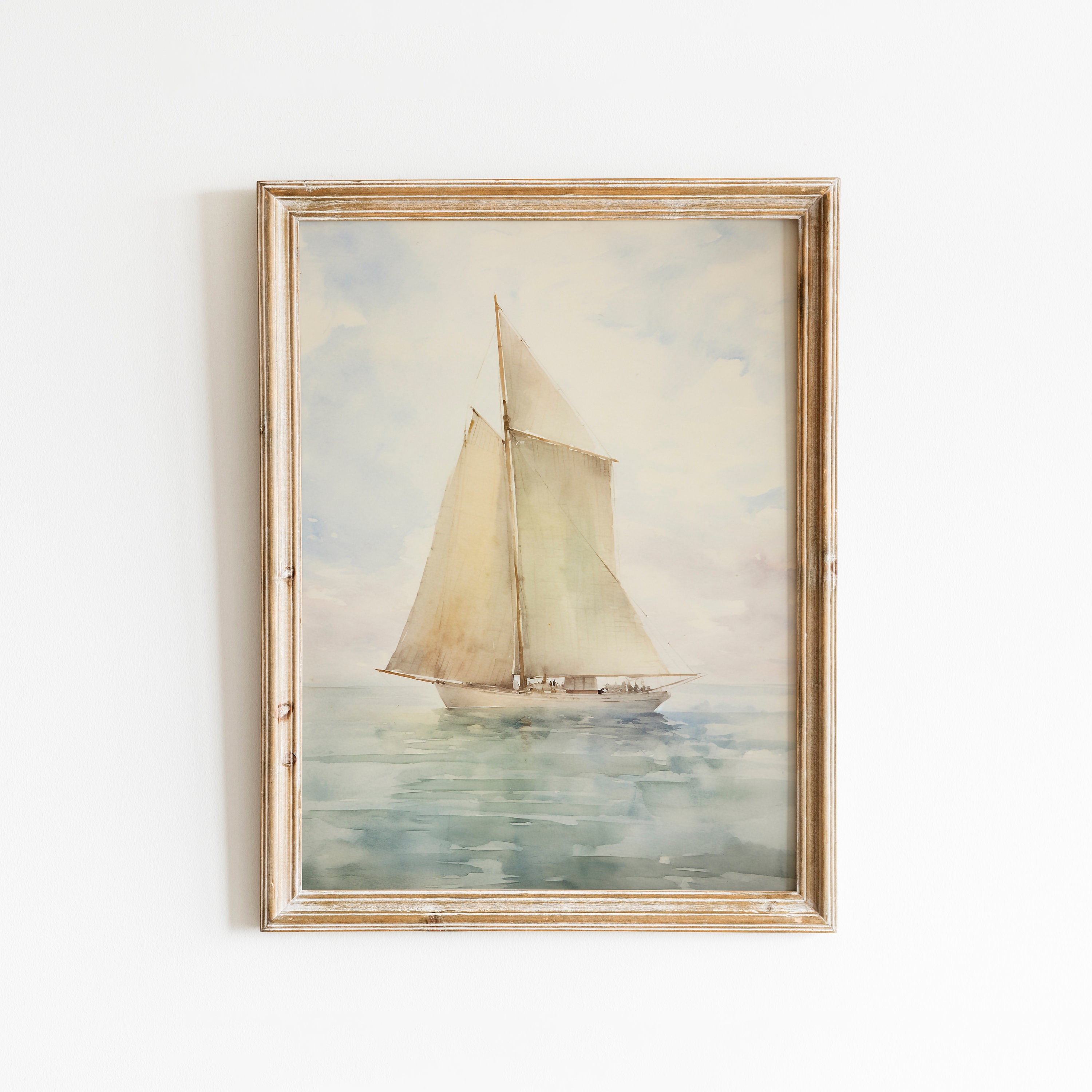 Vintage Sailboat Painting, Watercolor Sailboat Painting Printable ...
