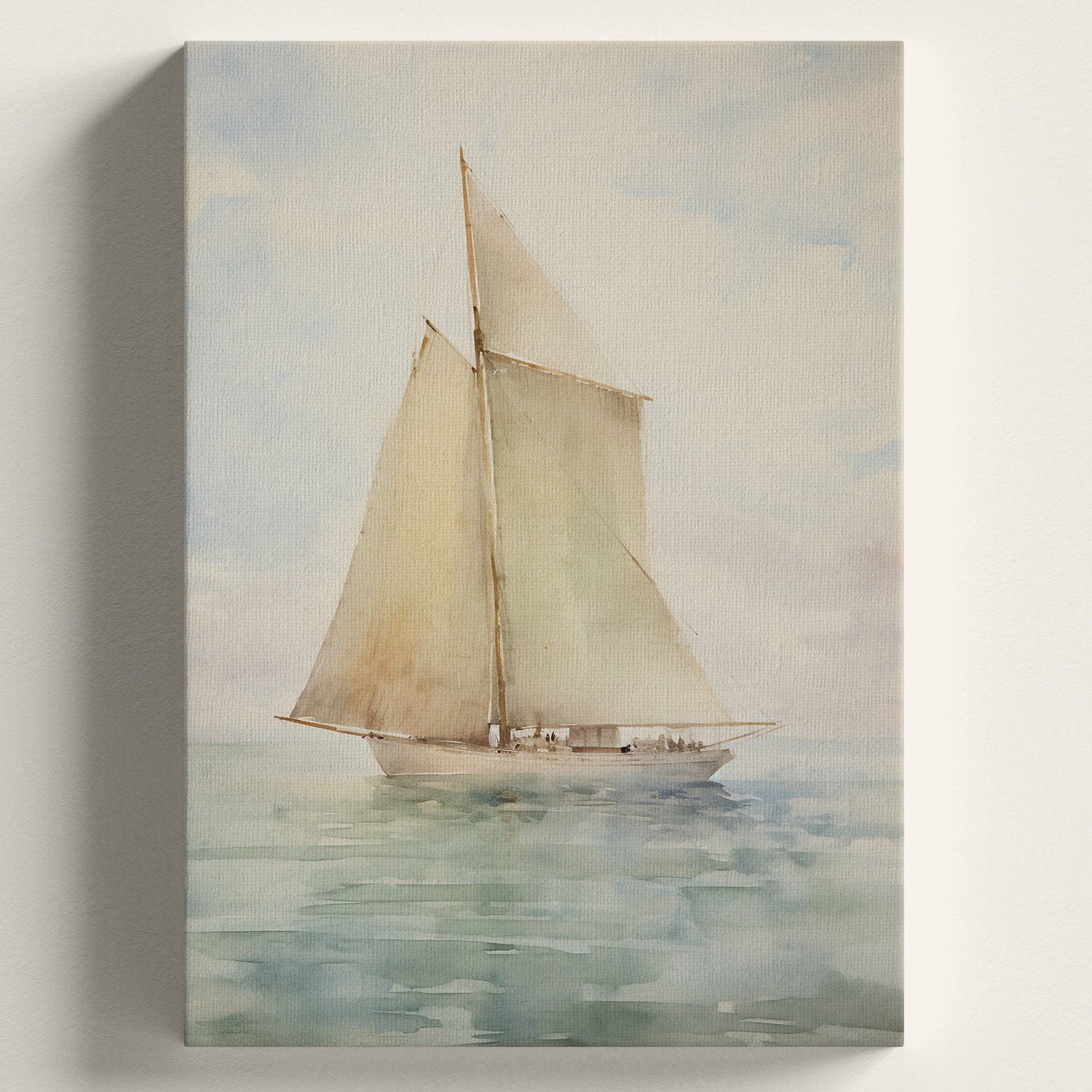 Vintage Sailboat Painting, Watercolor Sailboat Painting Printable ...