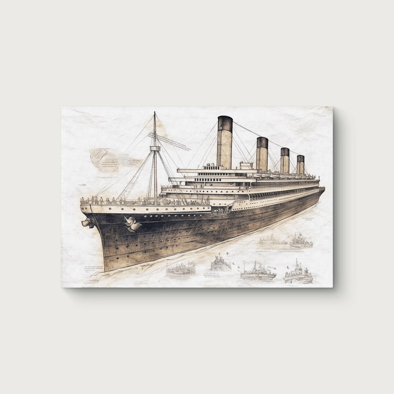 Vintage RMS Titanic Drawing Hand Drawn Blueprint Wall Art Print Sketch ...